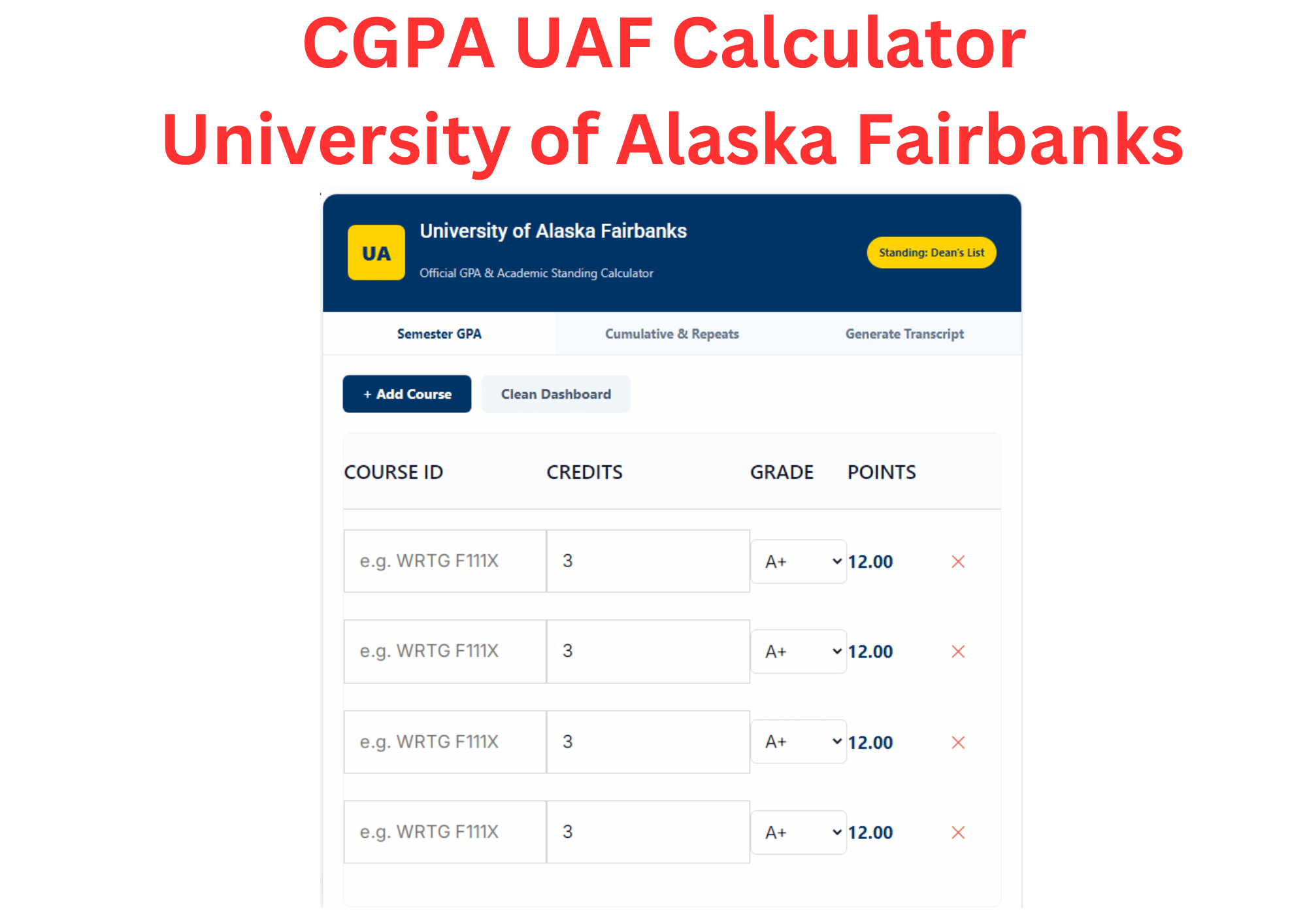 CGPA UAF Calculator - University of Alaska Fairbanks